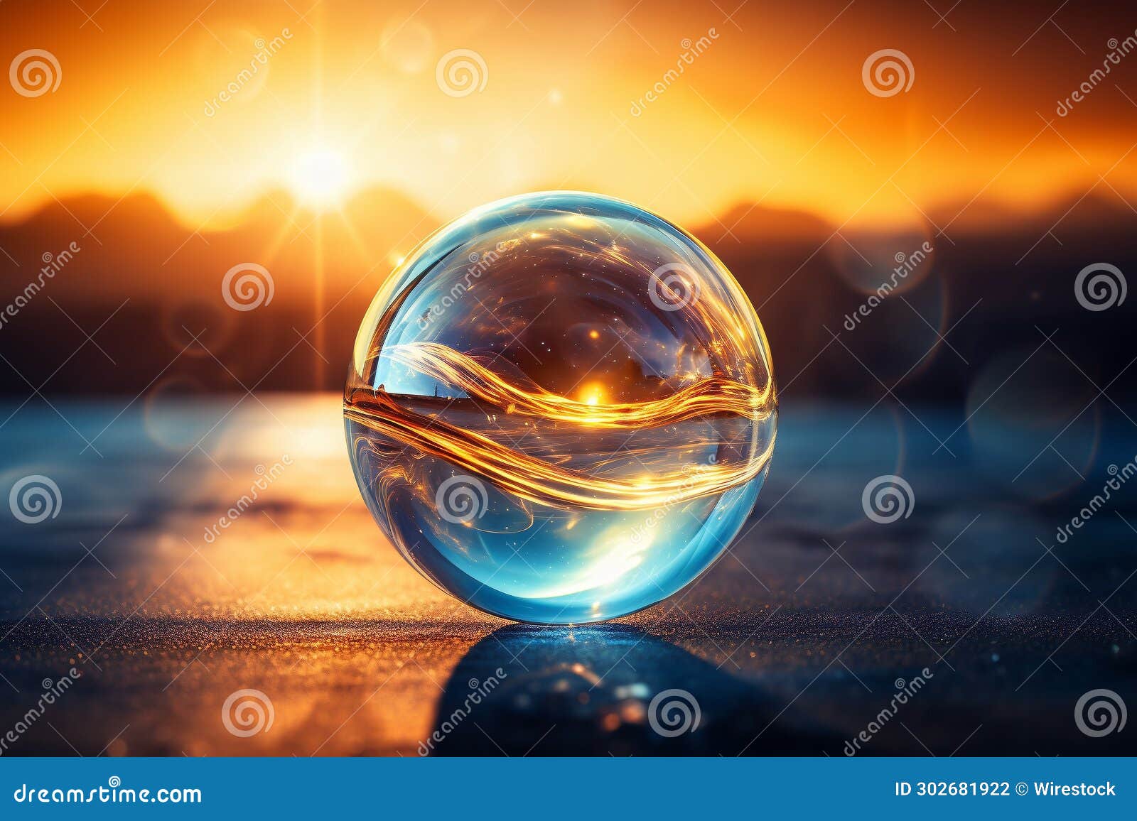 A Crystal Clear Glass Sphere Resting on a Grassy Surface Against a ...