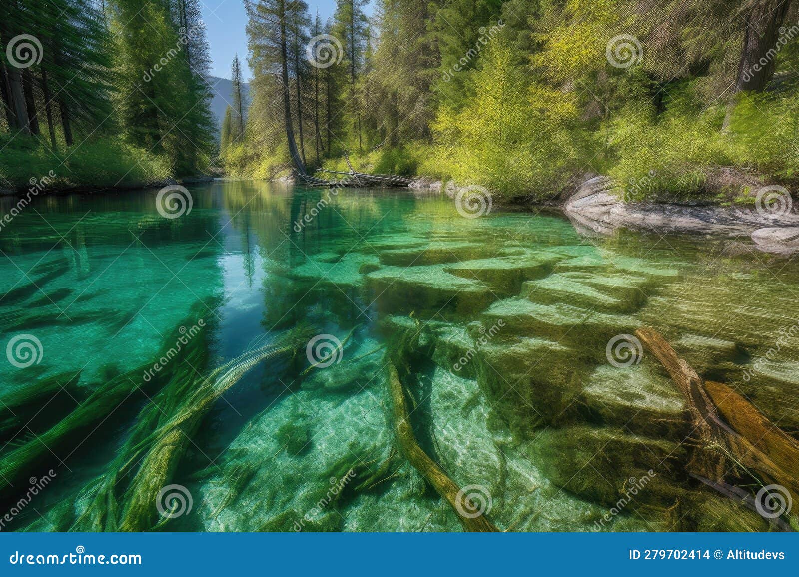Crystal-clear Lake Surrounded by Lush, Green Forest Stock Illustration ...