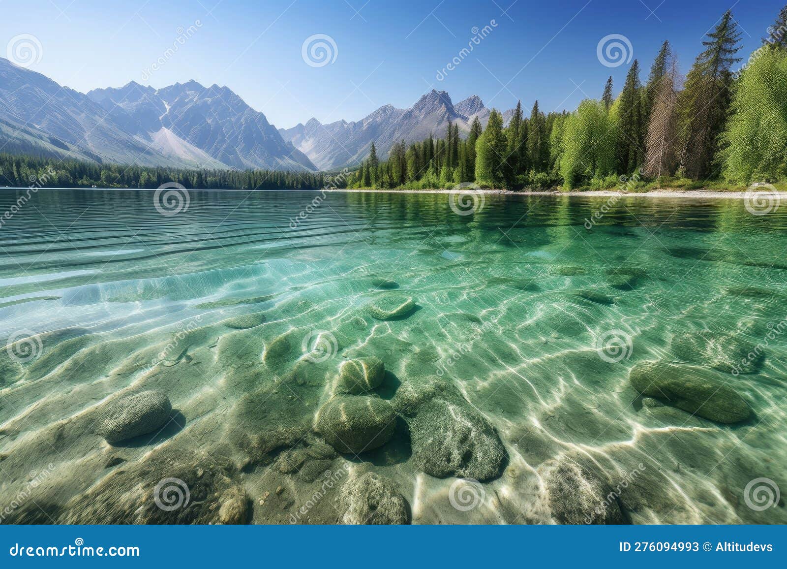 Crystal-clear Lake with View of Towering Mountains in the Background ...