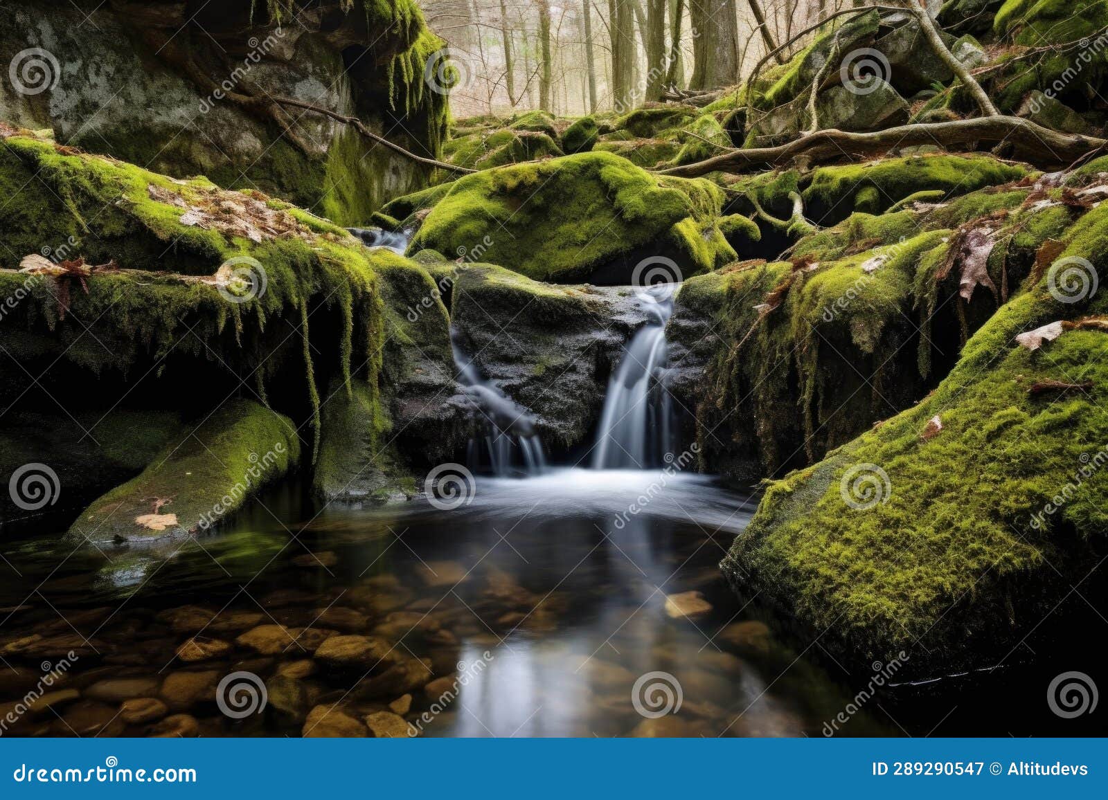 Crystal Clear Spring Water Flowing Over Mossy Rocks Stock Image - Image ...