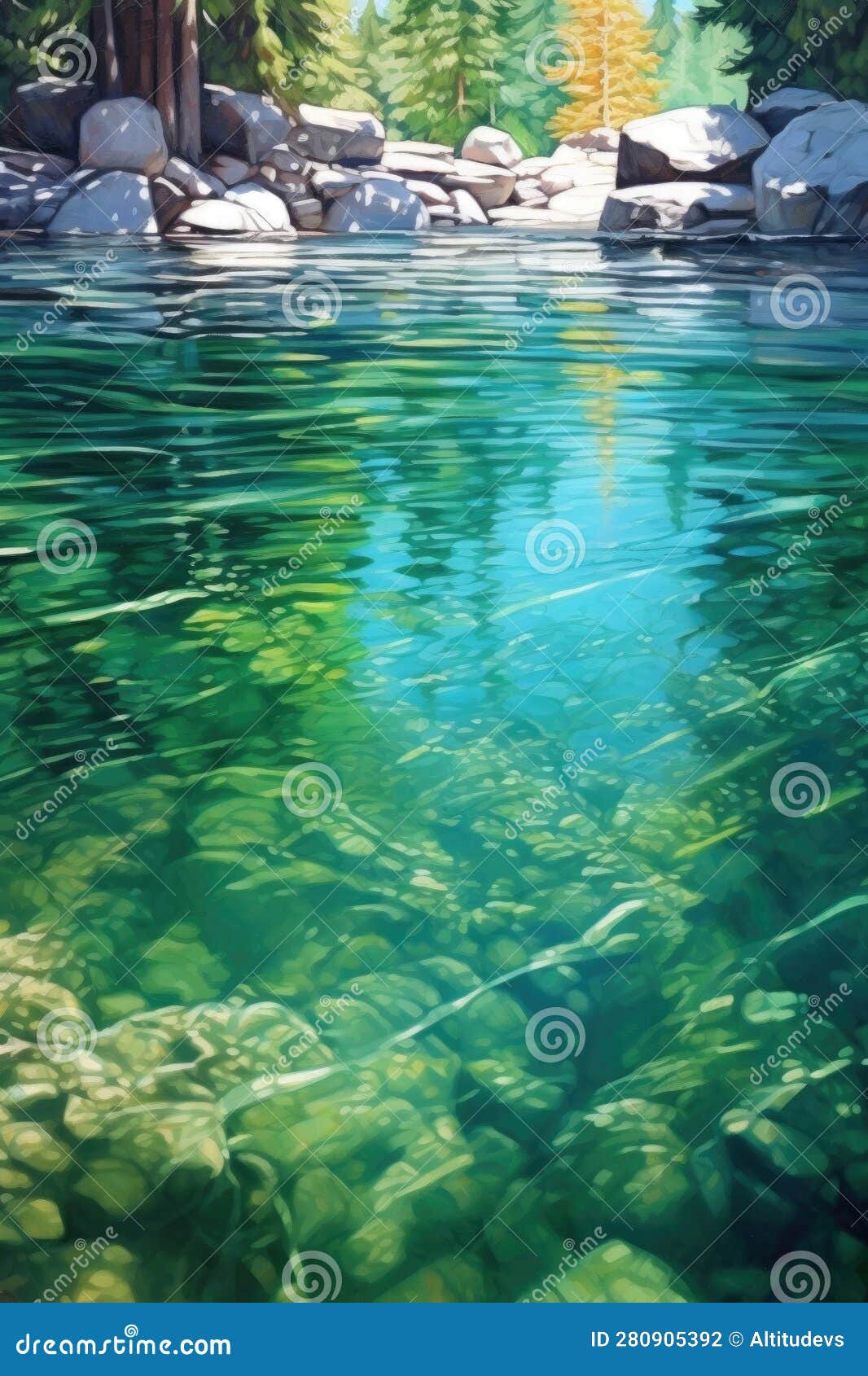 Crystal Clear Water Ripples in a Calm Pond Stock Illustration ...