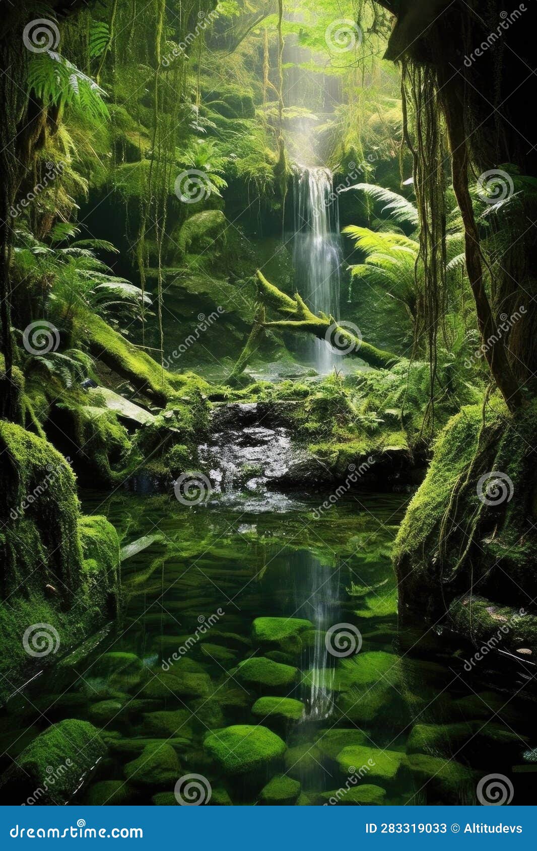 Crystal Clear Waterfall in Lush Green Forest Stock Image - Image of ...