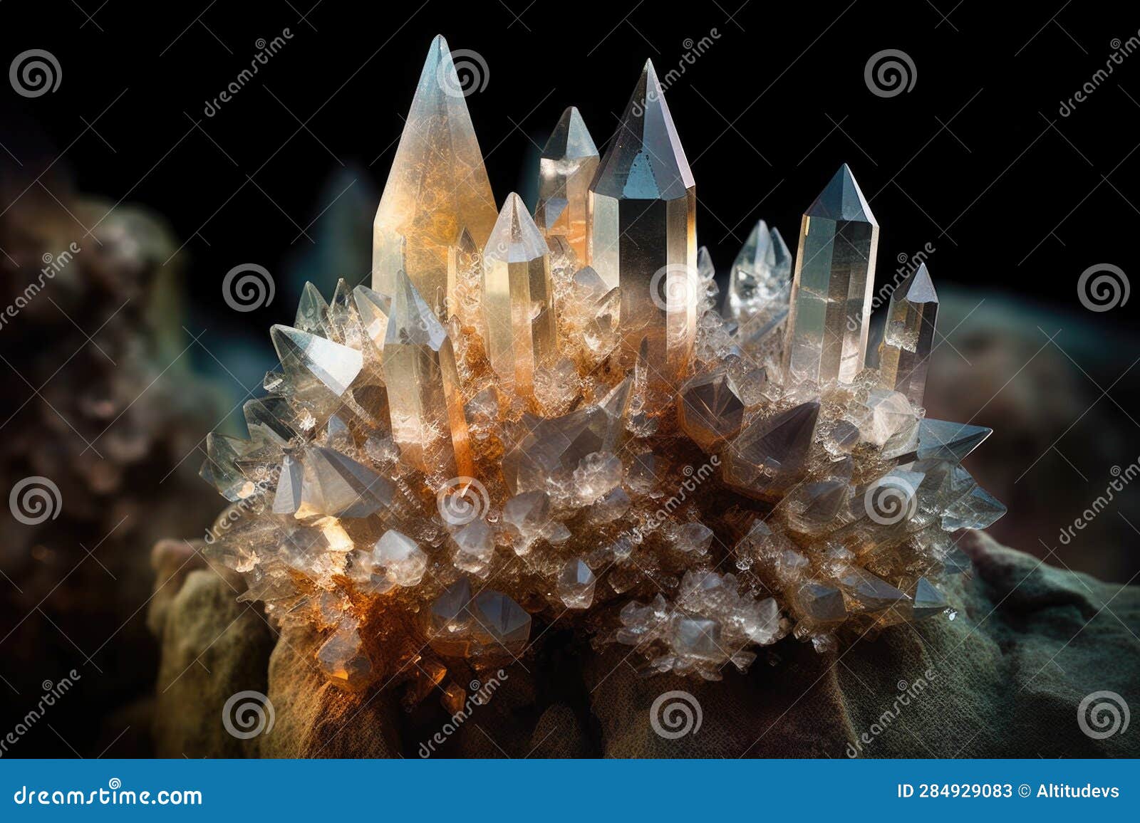 Crystal Clusters Sparkling in Faint Light Stock Image - Image of ...