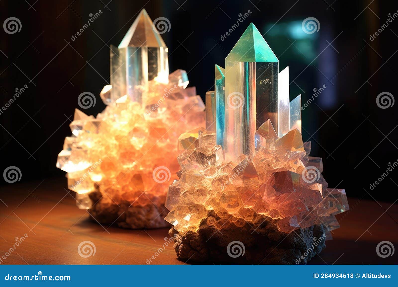 Crystal Clusters Sparkling in Faint Light Stock Photo - Image of ...