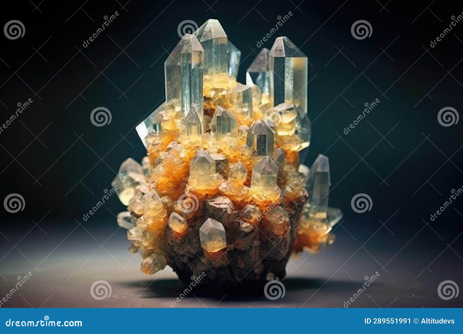 Crystal Clusters Sparkling in Faint Light Stock Illustration ...