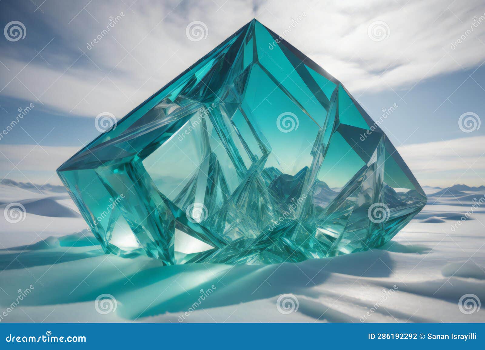 Crystal Cube in the Snow on a Background of the Blue Sky. Generative Ai ...