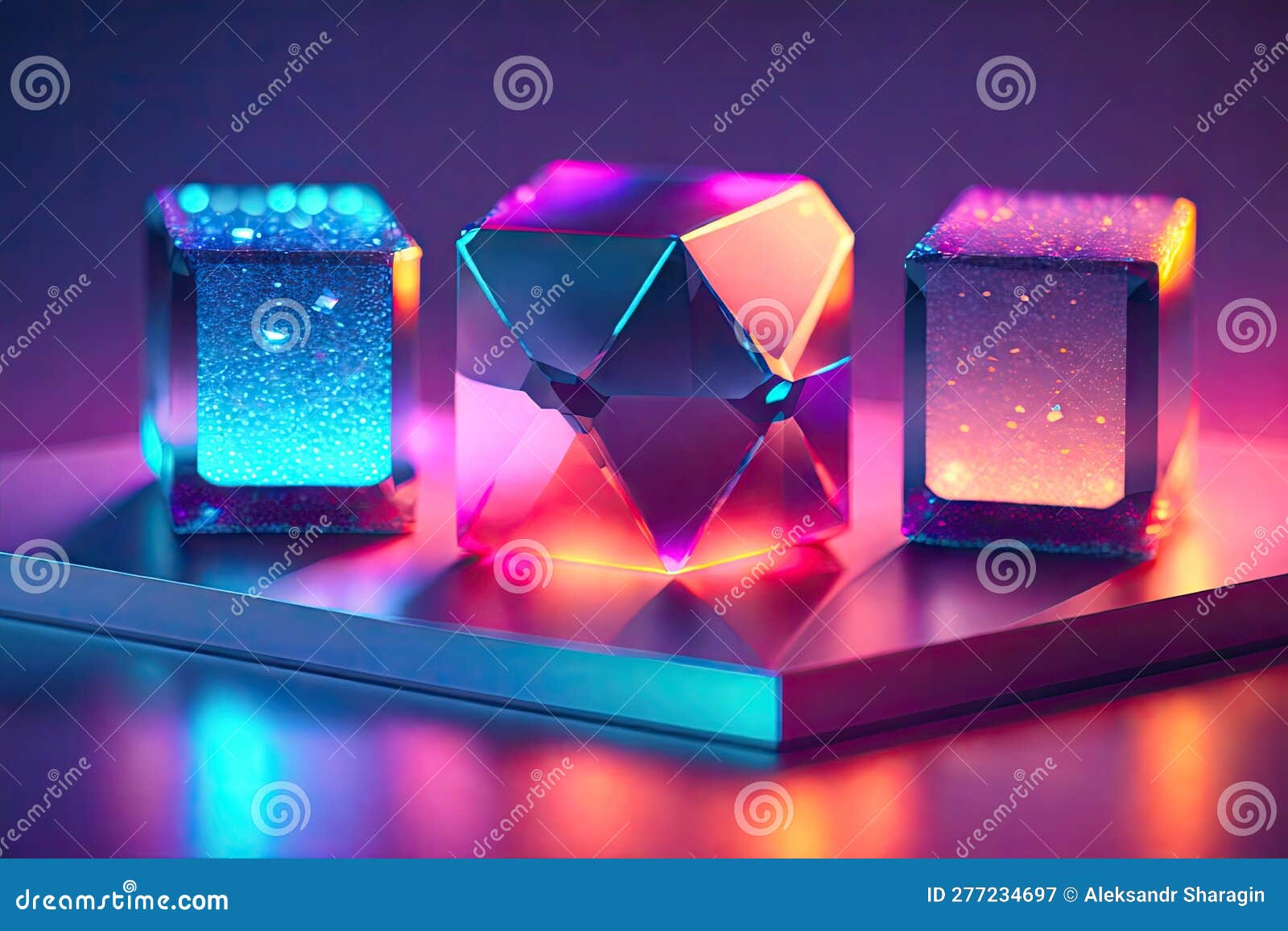 Crystal Cubes or Blocks with Refraction Effect of Rays in Glass. Clear ...