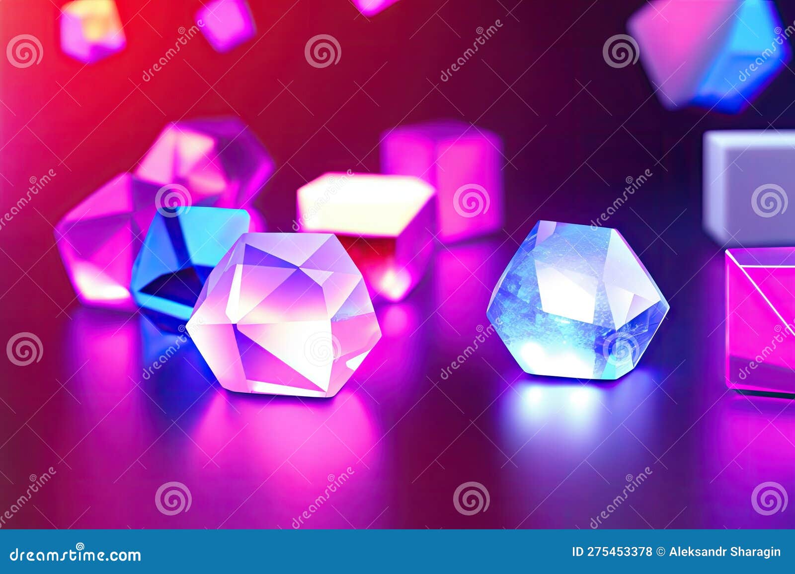 Crystal Cubes Or Blocks With Refraction Effect Of Rays In Glass. Clear ...