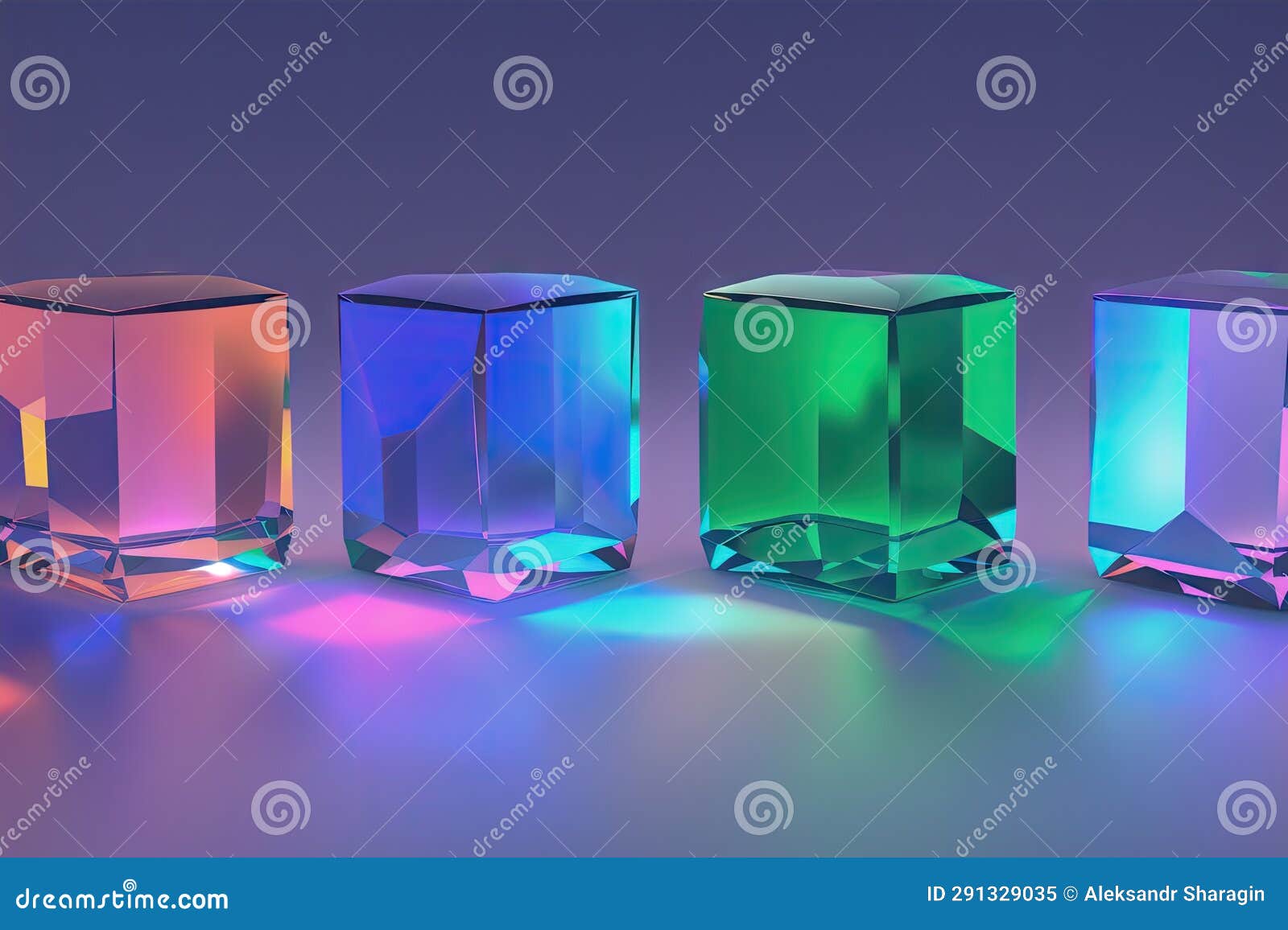 Crystal Cubes or Blocks with Refraction Effect of Rays in Glass. Clear ...