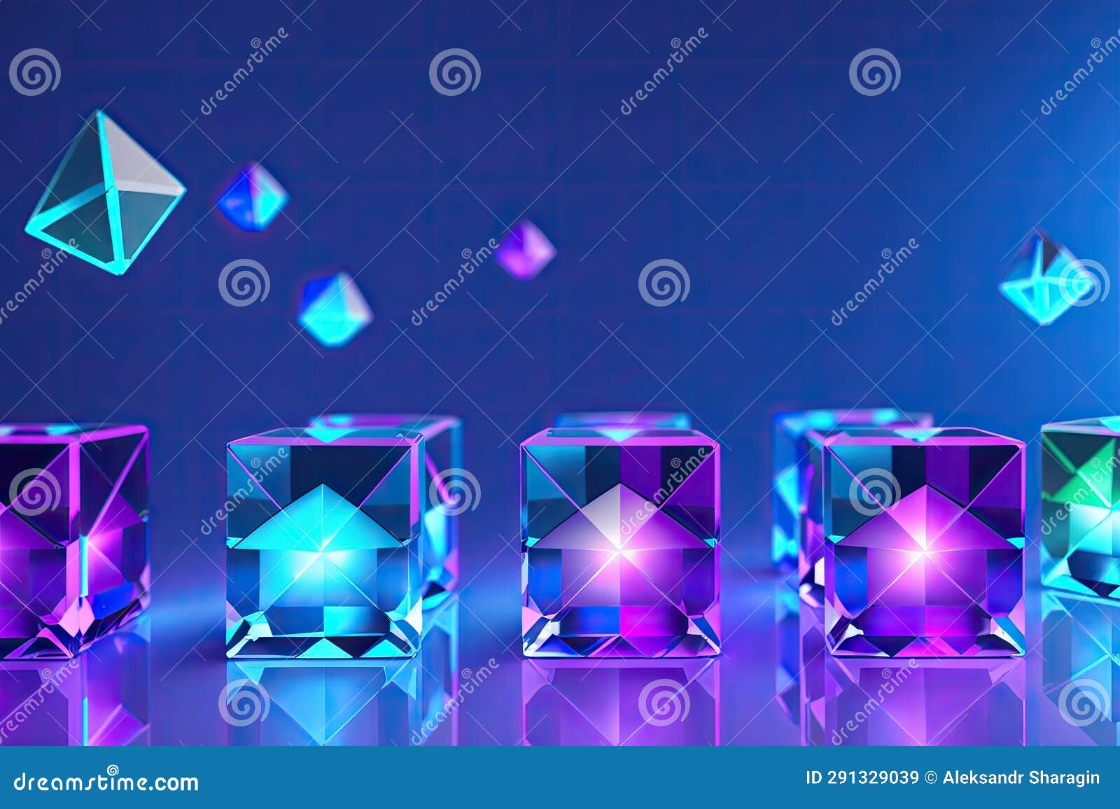 Crystal Cubes or Blocks with Refraction Effect of Rays in Glass. Clear ...