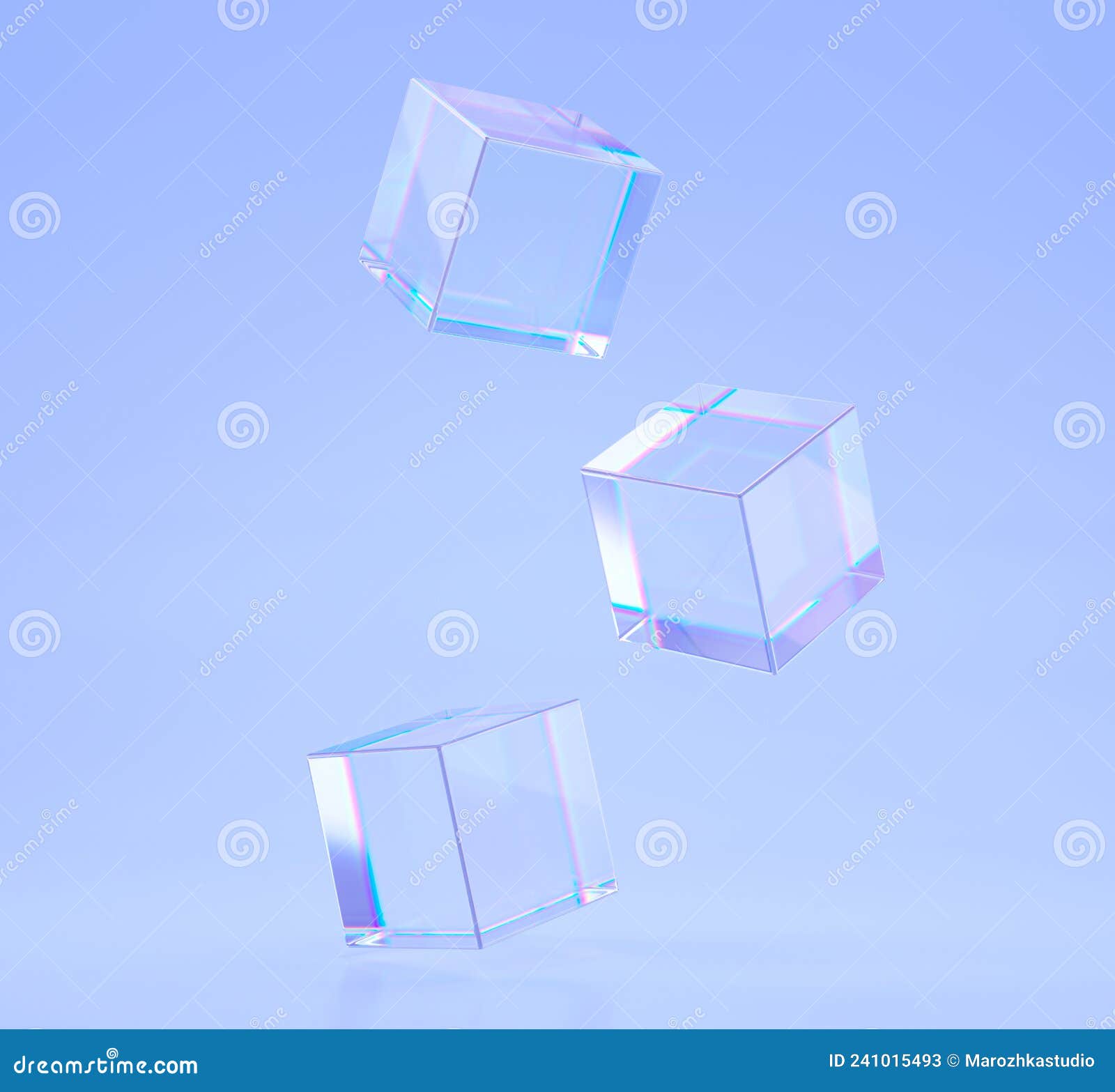 Crystal Cubes Or Blocks With Refraction Effect Of Rays In Glass. Clear ...