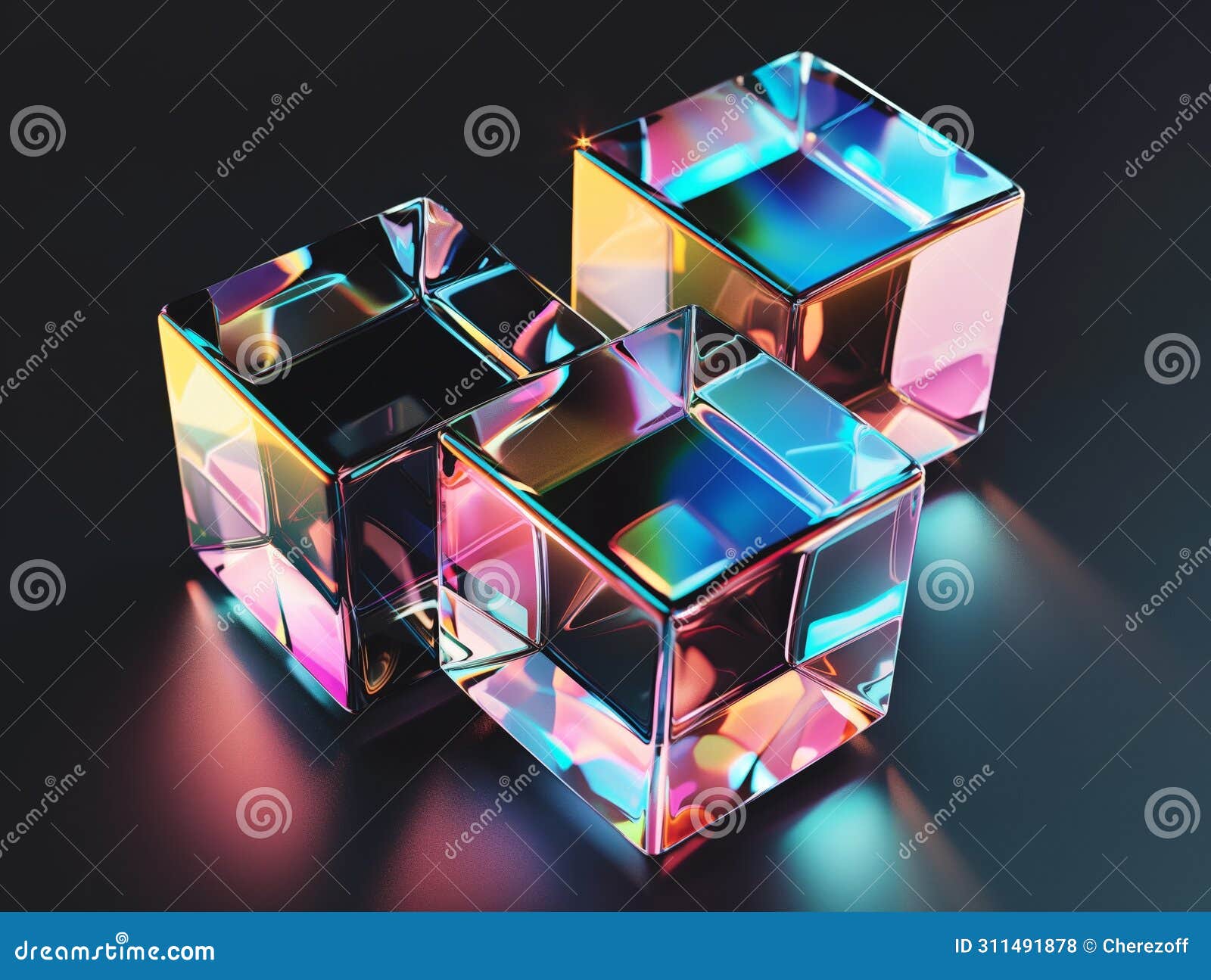 Crystal Cubes with Colorful Reflections on Dark Background Stock Photo ...