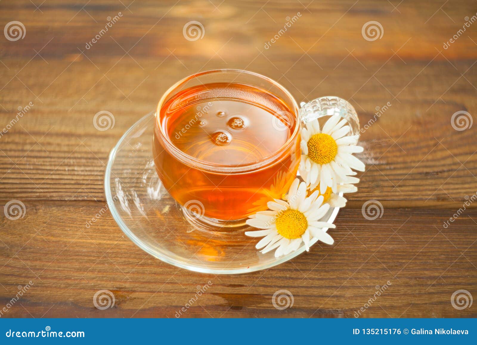 Crystal Cup with Green Tea on Table Stock Photo - Image of chamomile ...