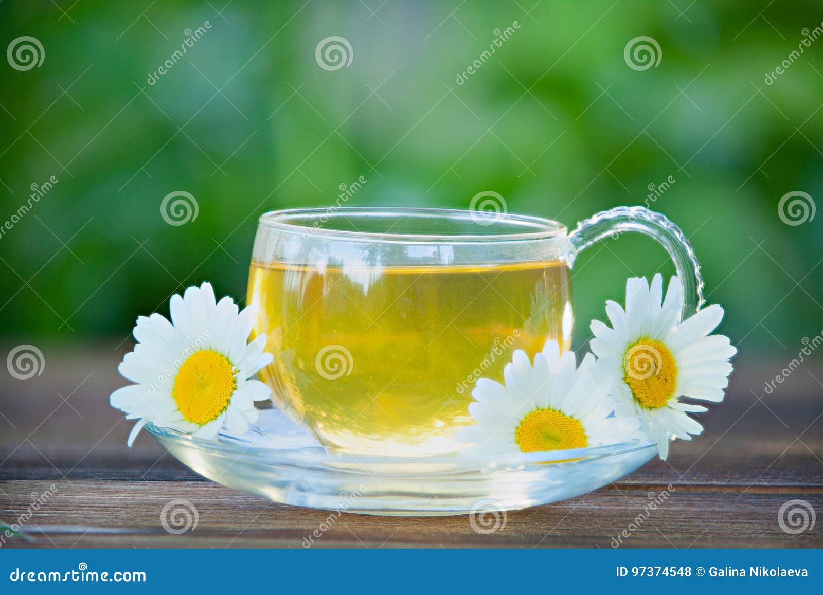 Crystal Cup with Green Tea on Table Stock Photo - Image of camomile ...