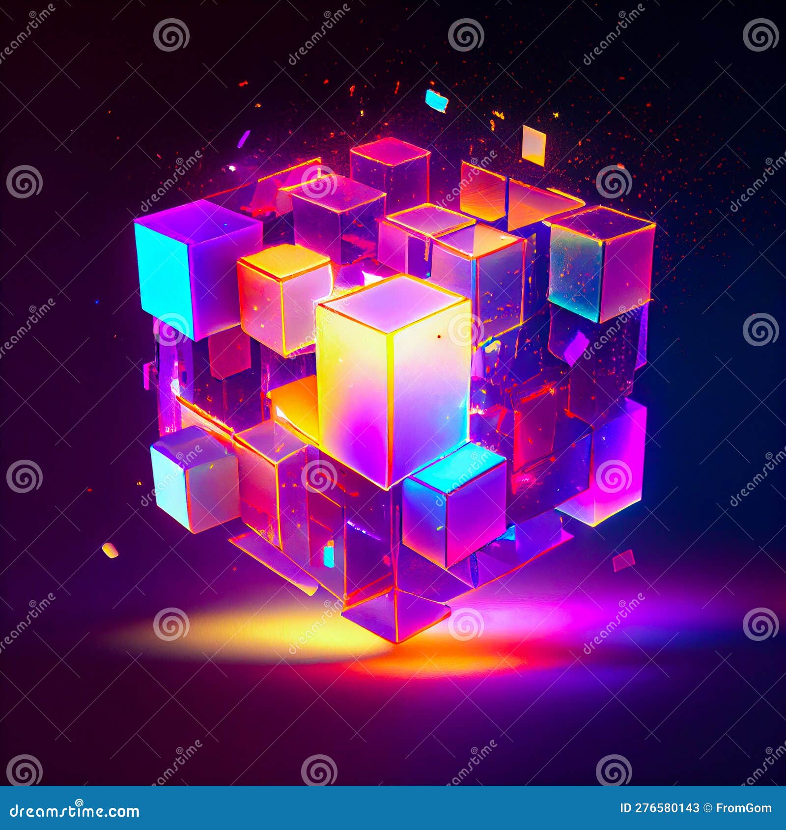 Crystal 3d Cube Reflects Colored Rays Stock Illustration - Illustration ...