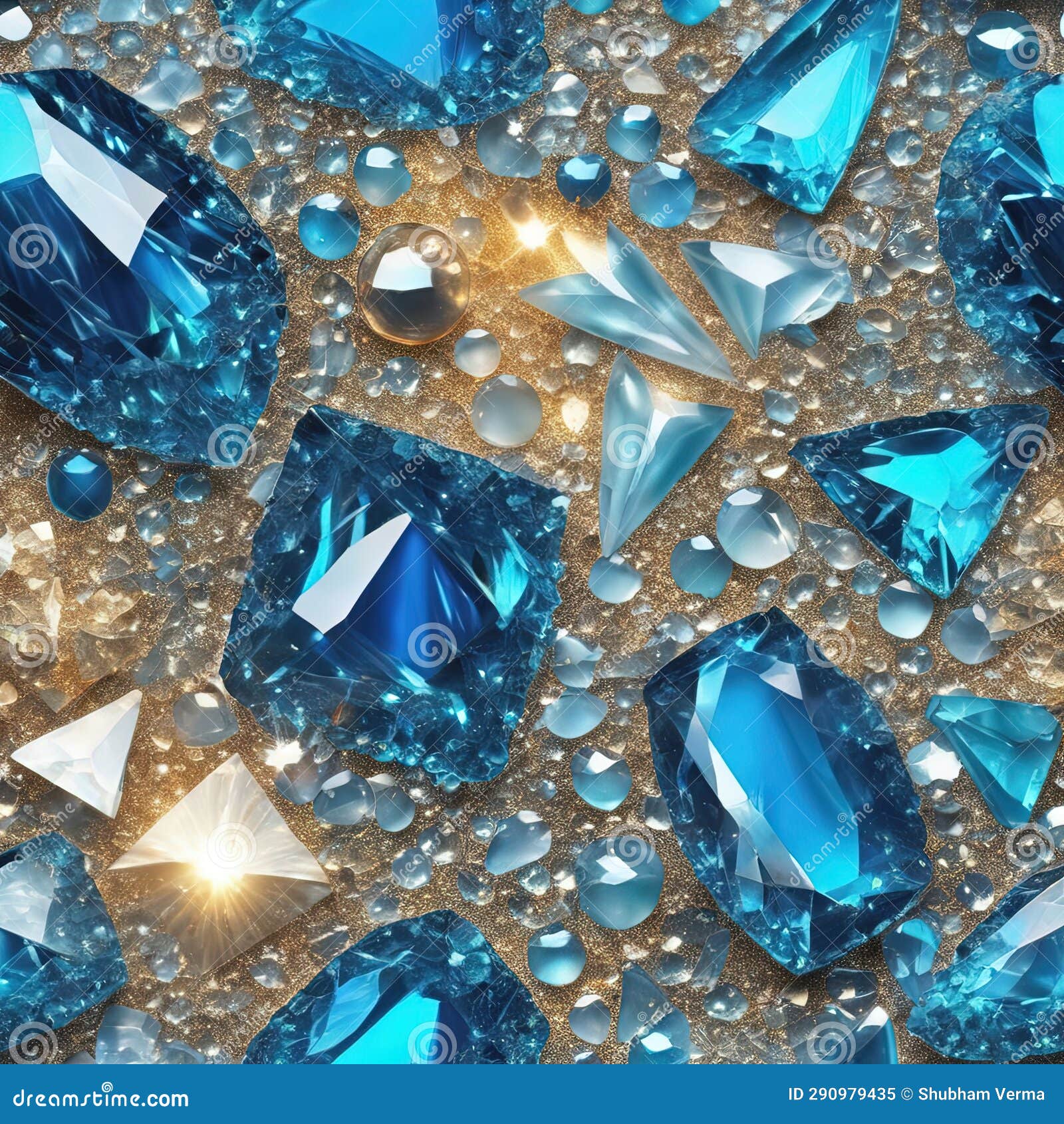 Crystal Diamonds with Blue and Yellow Crystals on a Dark Background ...