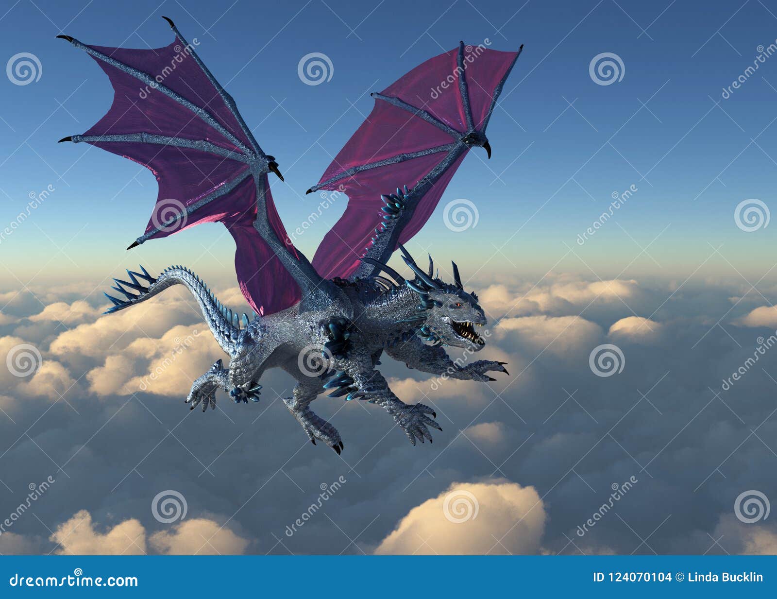 Crystal Dragon Soars Above the Clouds Stock Illustration - Illustration ...