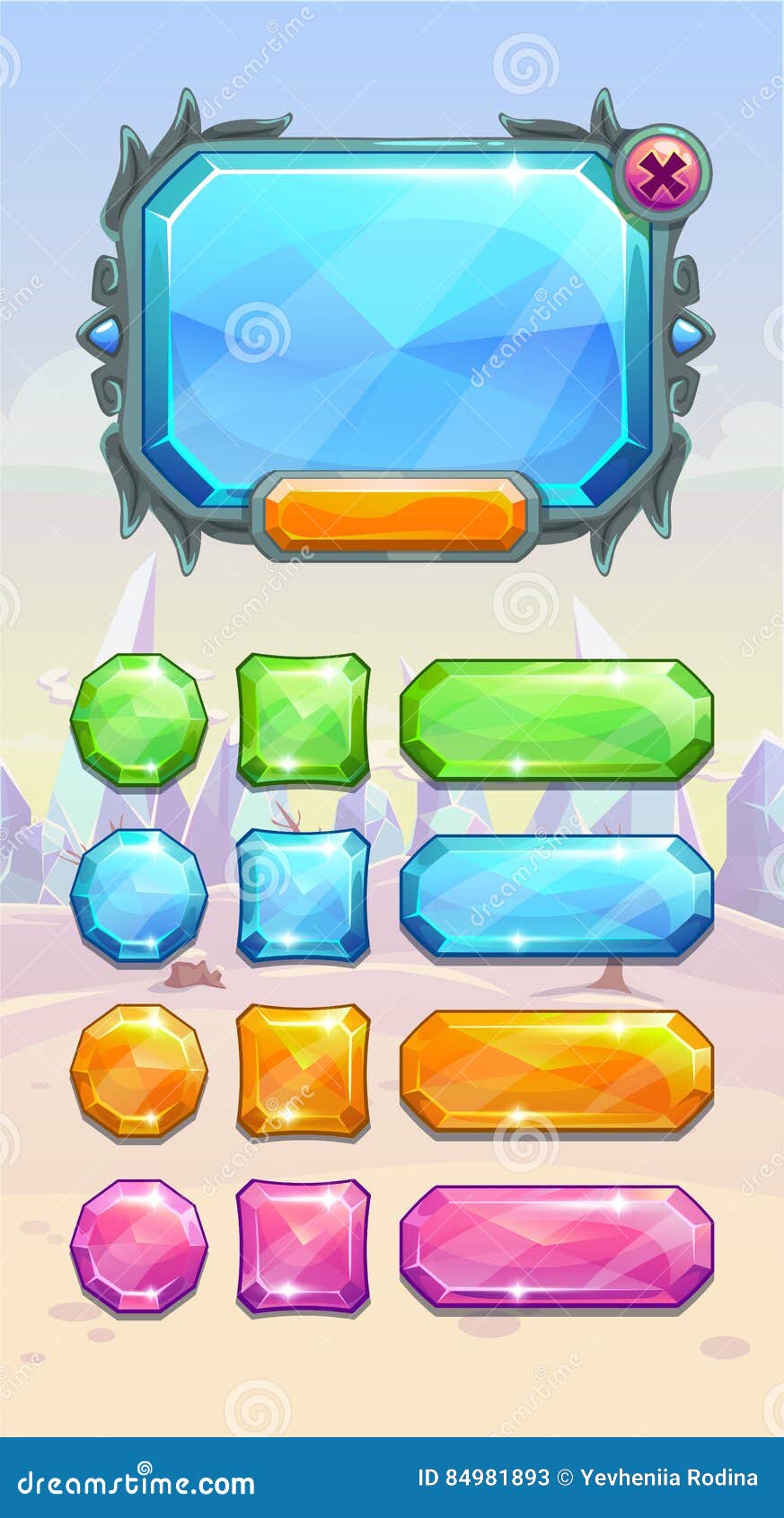 Crystal Game User Interface Assets Stock Vector - Illustration of rich ...