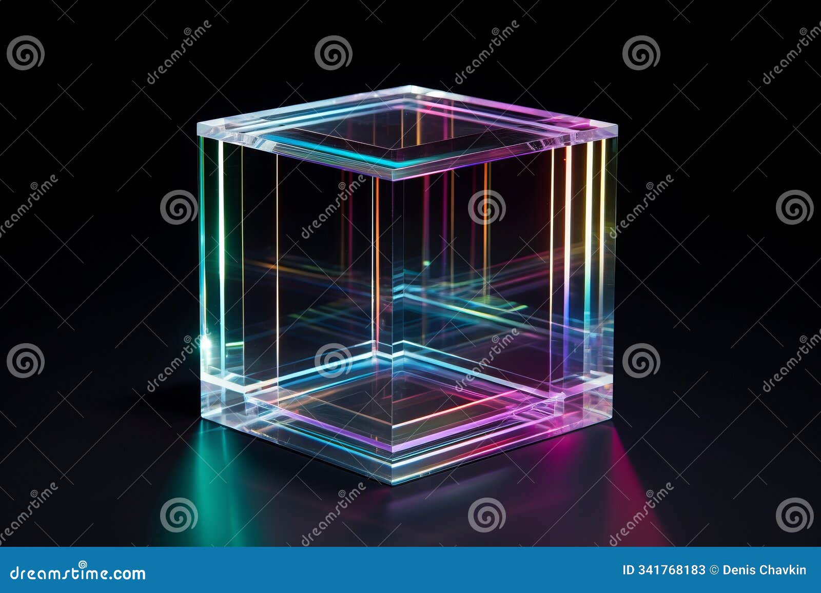 Crystal Glass Cube with Refraction and Holograph Stock Image - Image of ...