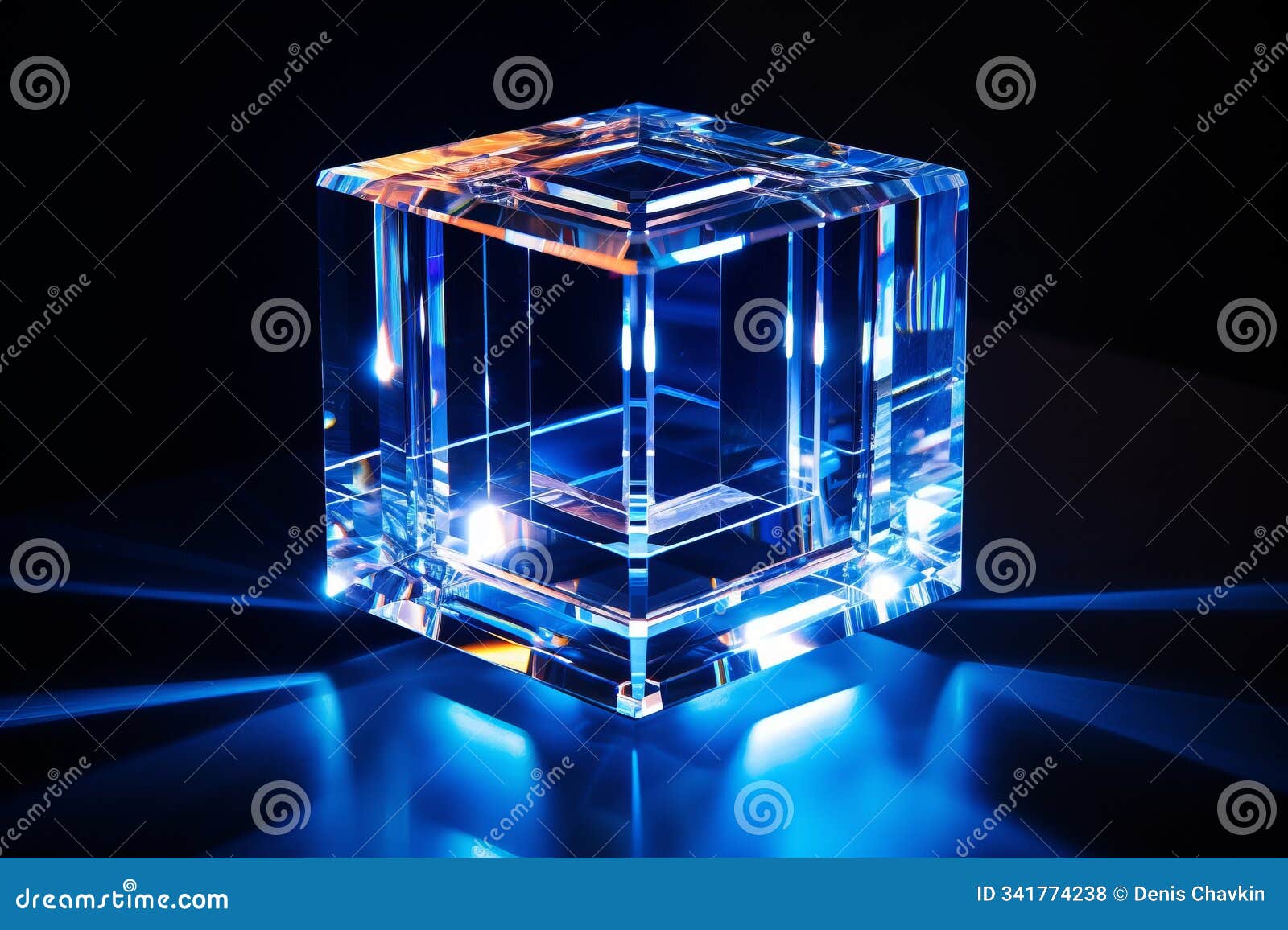 Crystal Glass Cube with Refraction and Holograph Stock Photo - Image of ...
