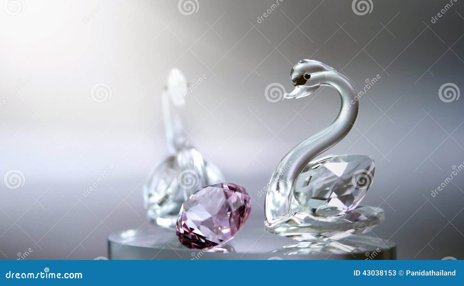 Crystal Glass Swans with a Pink Diamond Stock Image - Image of item ...