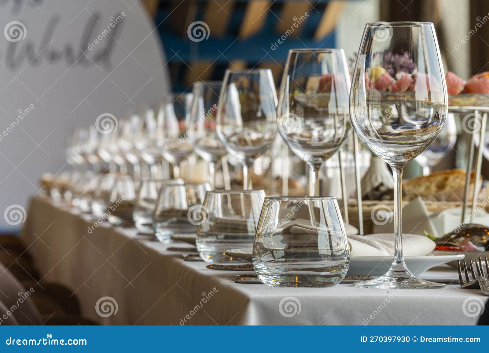 Crystal Glasses on a Table for Dinner Stock Photo - Image of setting ...
