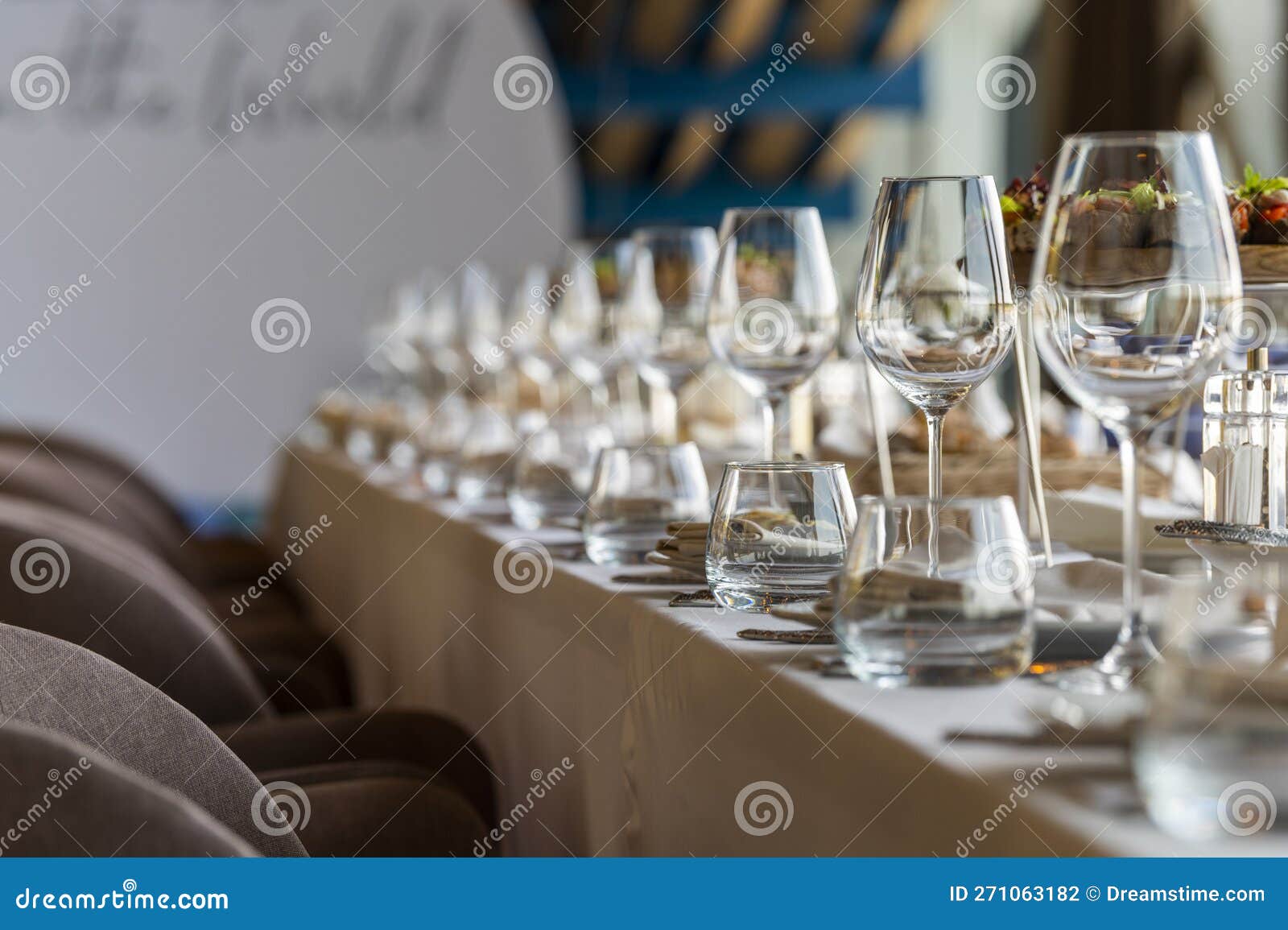Crystal Glasses on a Table for Dinner Stock Photo - Image of wineglass ...