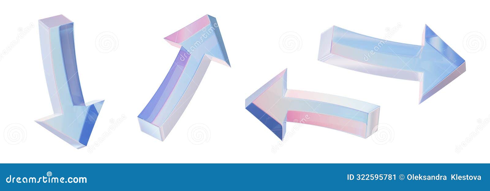 3D Glass Arrow Set, Render Holographic Pointer Kit, Curved Direction Up ...