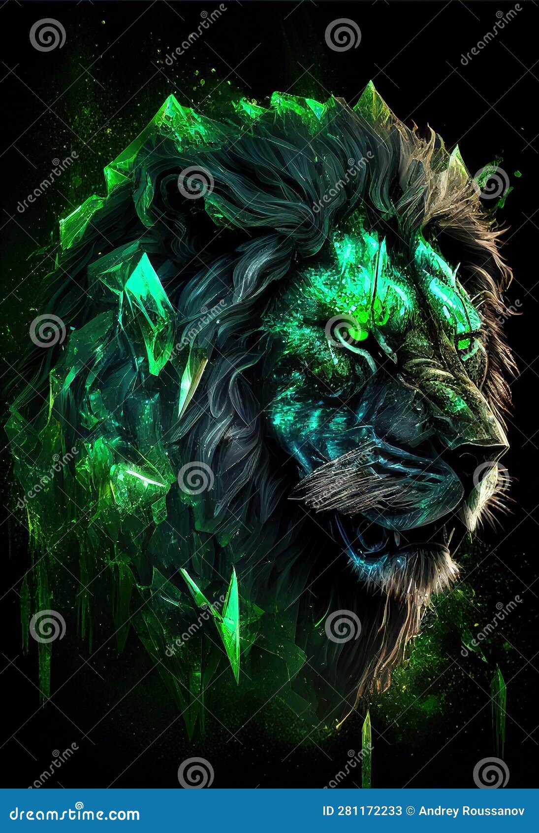 Crystal Green Fire Lion Backdrop. AI Generated Stock Image - Image of ...