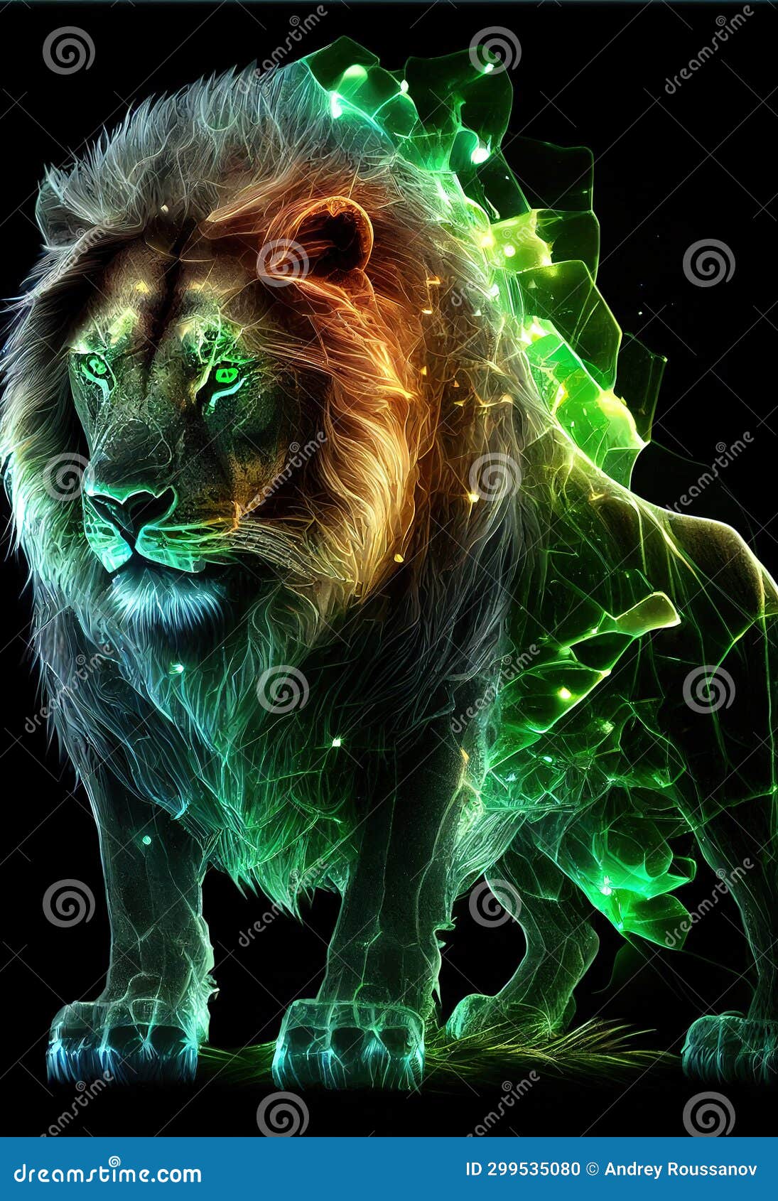 Crystal Green Fire Lion Backdrop. AI Generated Stock Photo - Image of ...