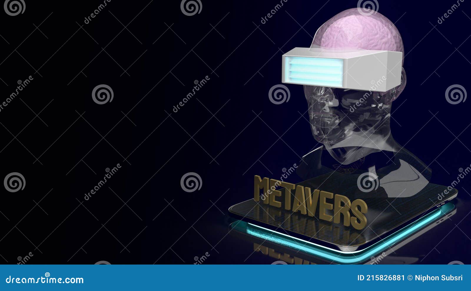 The Crystal Head and Headset on Tablet for Metaverse Content 3d ...