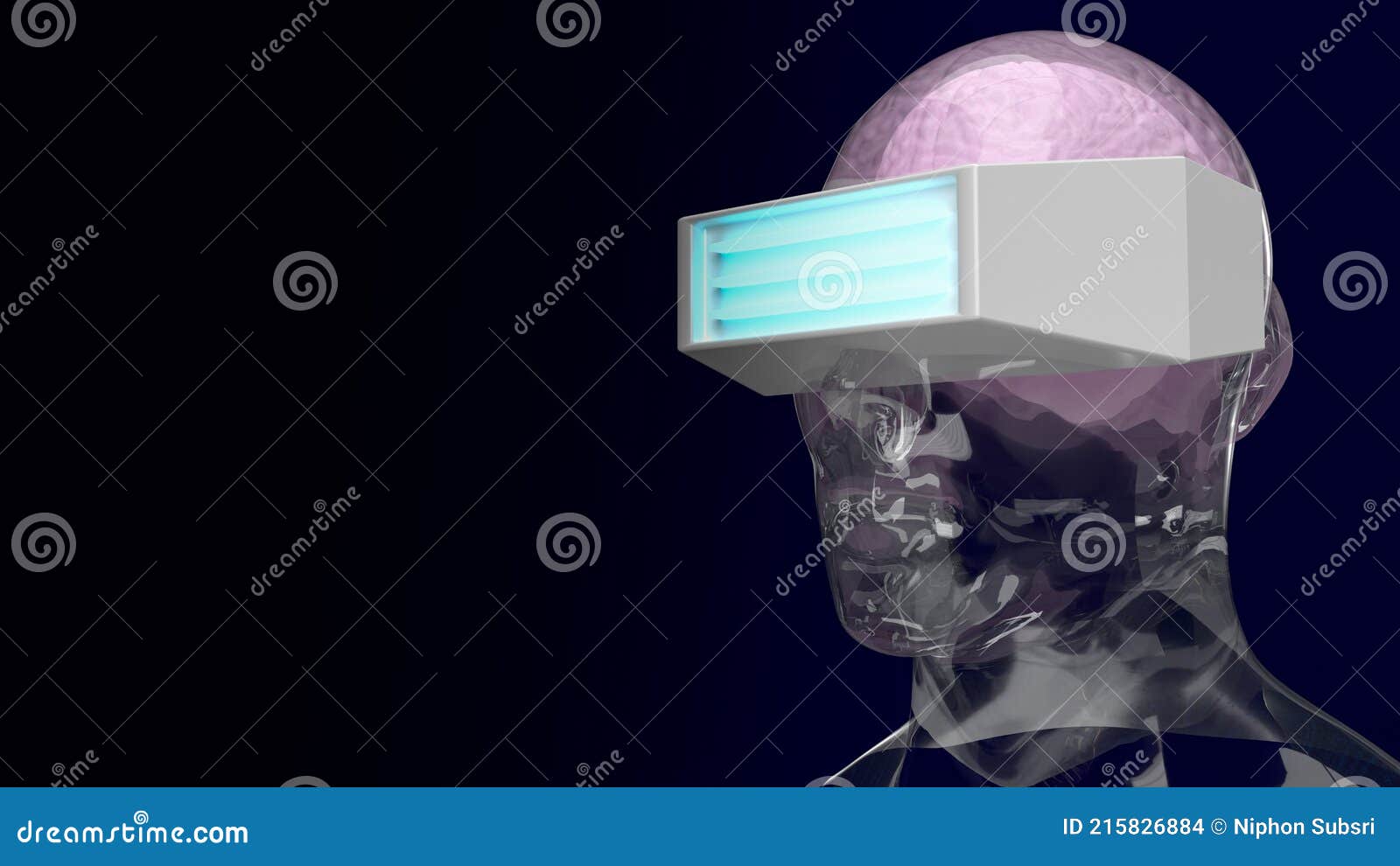 The Crystal Head and Headset on Tablet for Metaverse Content 3d ...