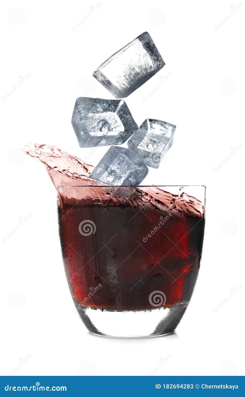 Crystal Ice Cubes Falling into Refreshing Drink on Background Stock ...