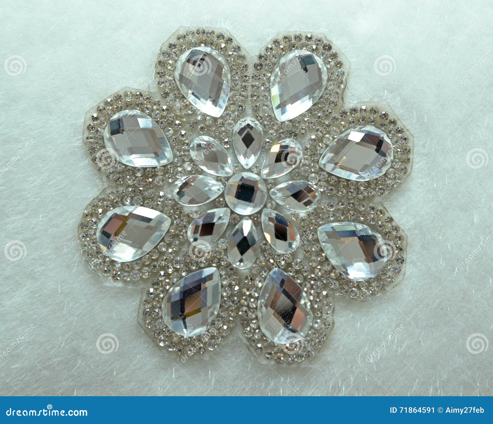 Crystal Jewel Decorate Button on White Fabric Texture Background. Stock ...