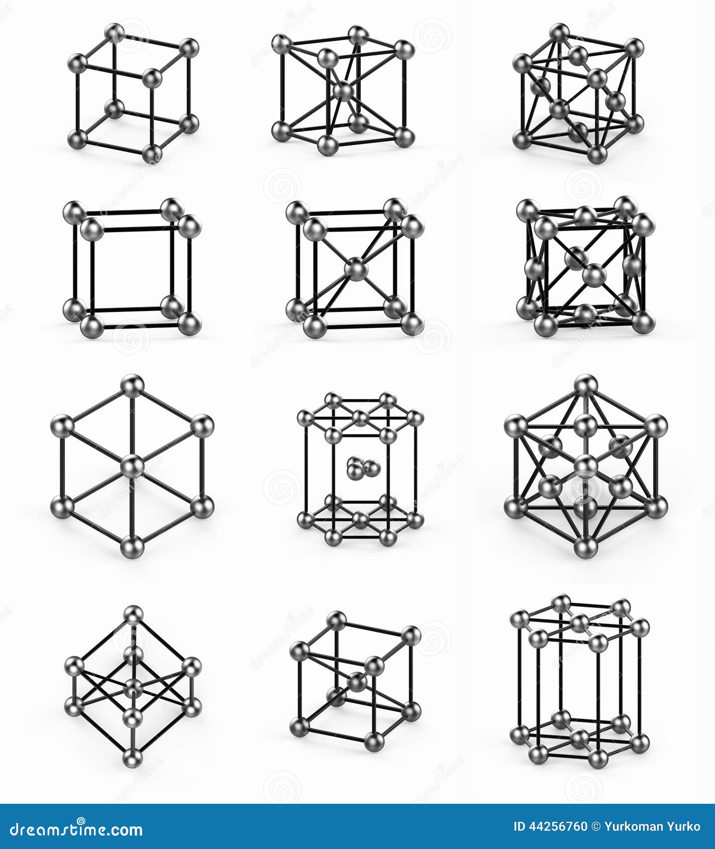 Crystal Lattice With Atoms In The Nodes. 3d Rendering Of Atom Surface ...