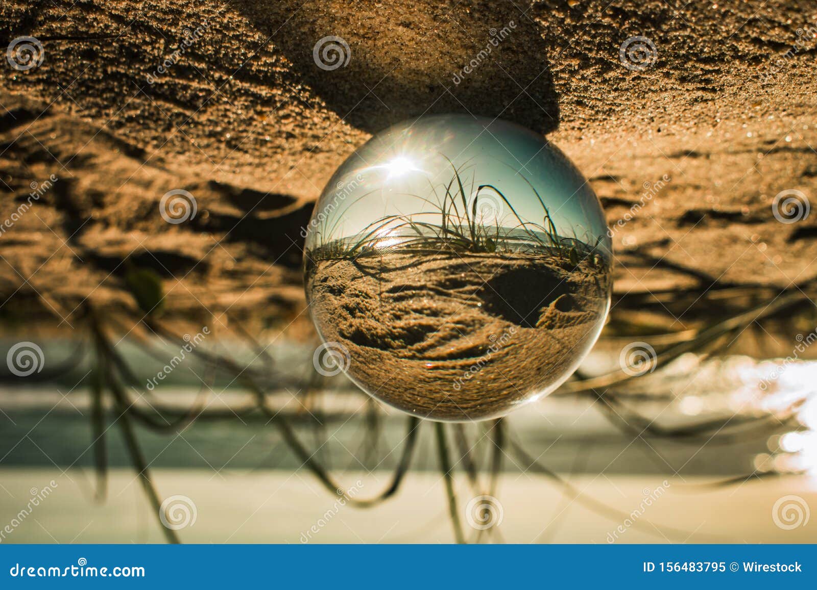 Crystal Lens Ball Creative Photography of a Sandy Beach Stock Image ...