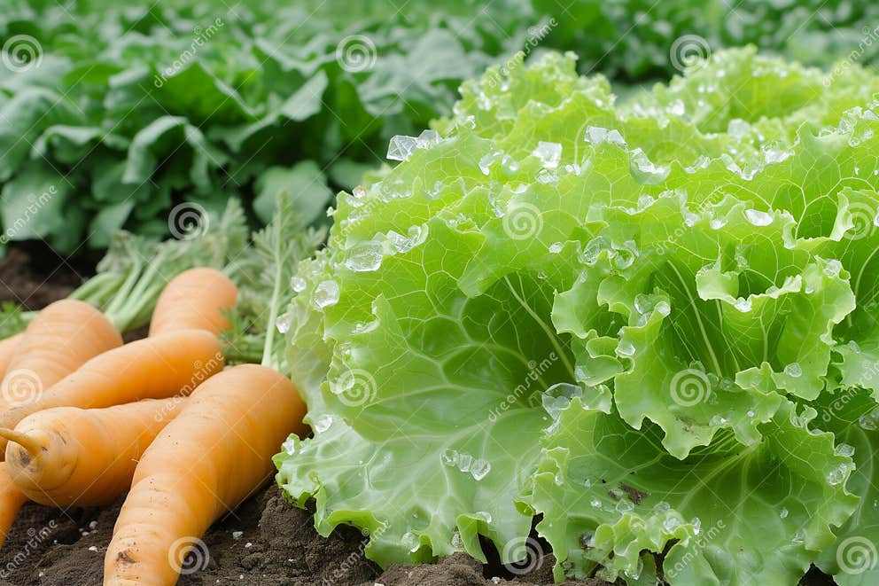Crystal Lettuce and Diamond Carrots in a Vegetable Patch Stock Photo ...