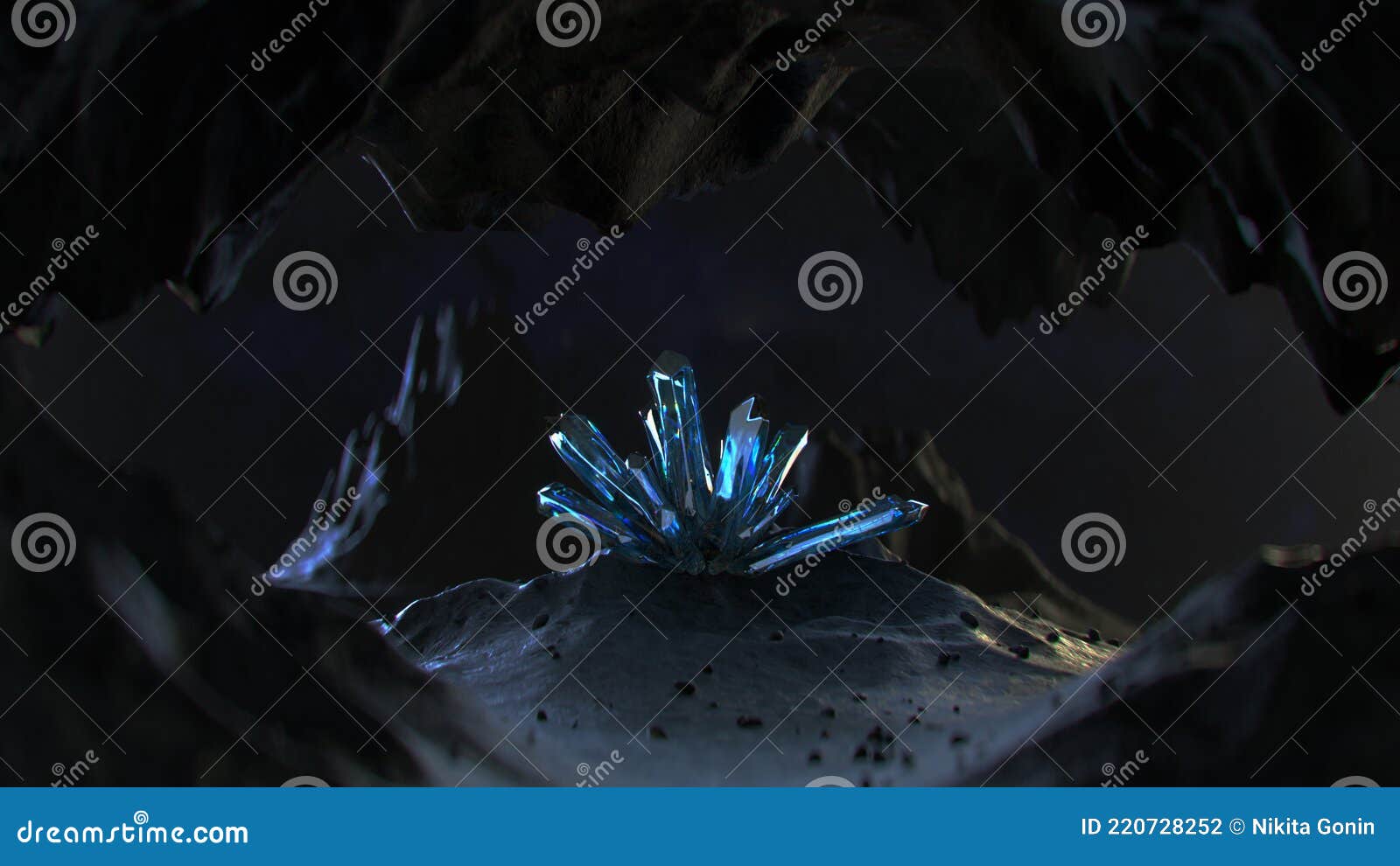 Crystal Minerals in Alien Cave 3D Render Stock Illustration ...
