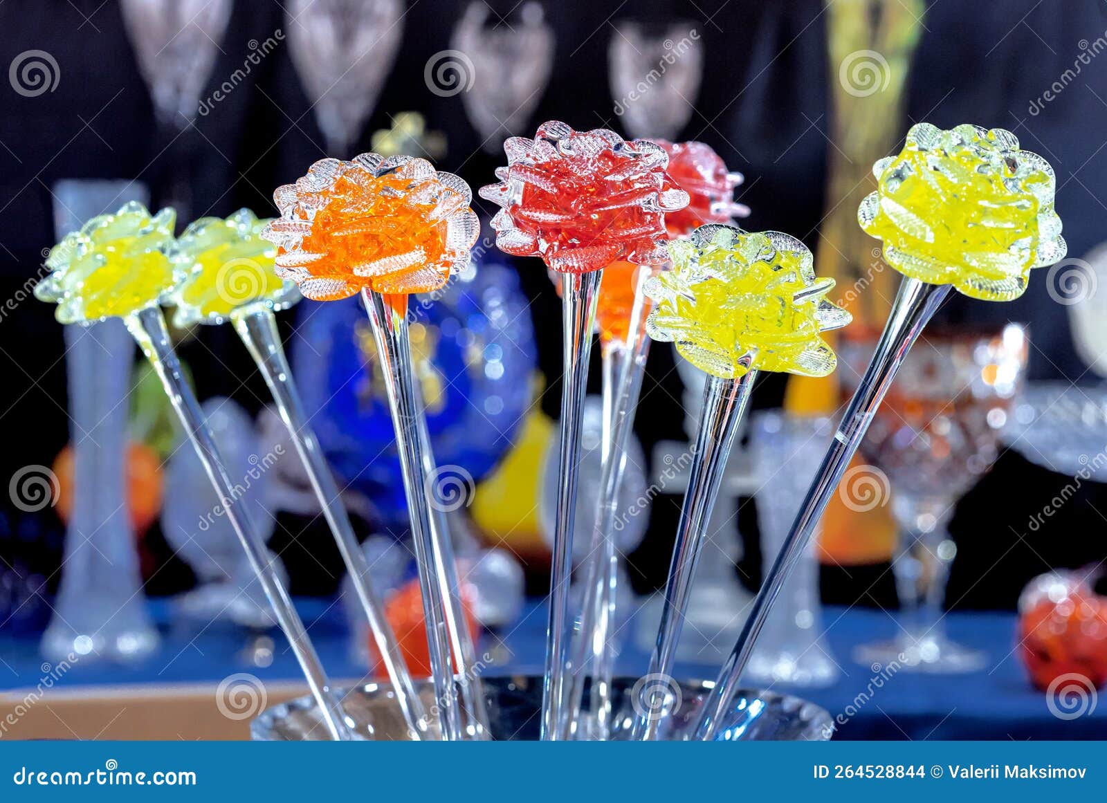 Crystal Multi-colored Roses on Stems. Handmade Glass Flowers. Stock ...