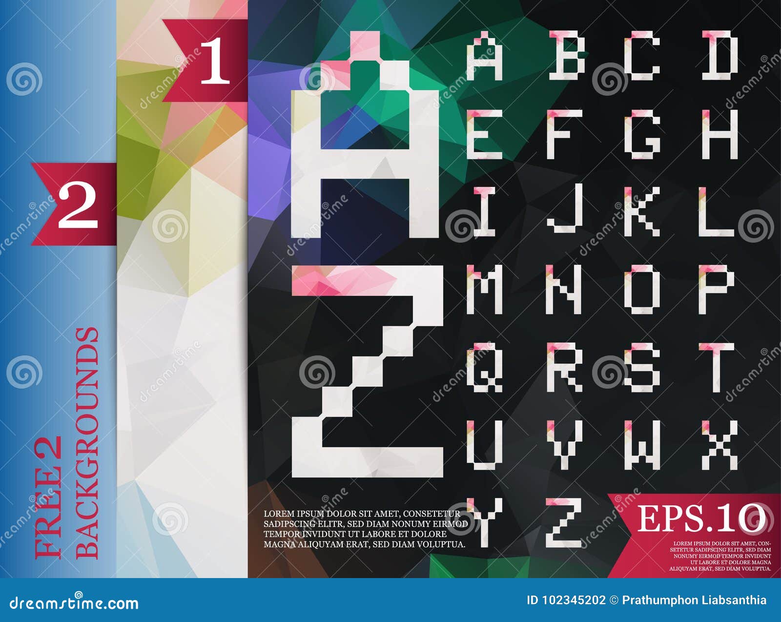 Crystal Polygonal Font with Glitters and Geometric Patterns. Stock ...