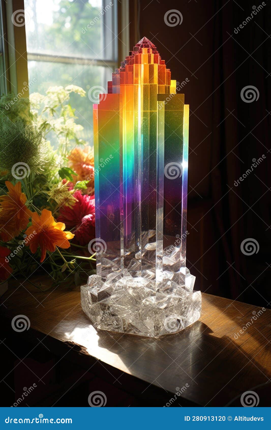 Crystal Prism Splitting Light into Rainbow Stock Illustration ...