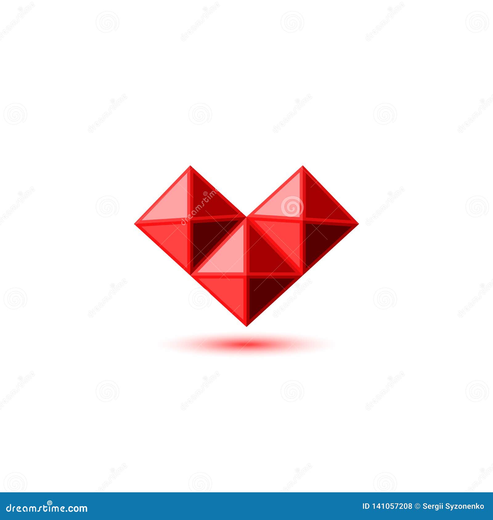 Crystal Red Ruby Heart Logo in Gemstone Faceted Style. 3d Geometric ...