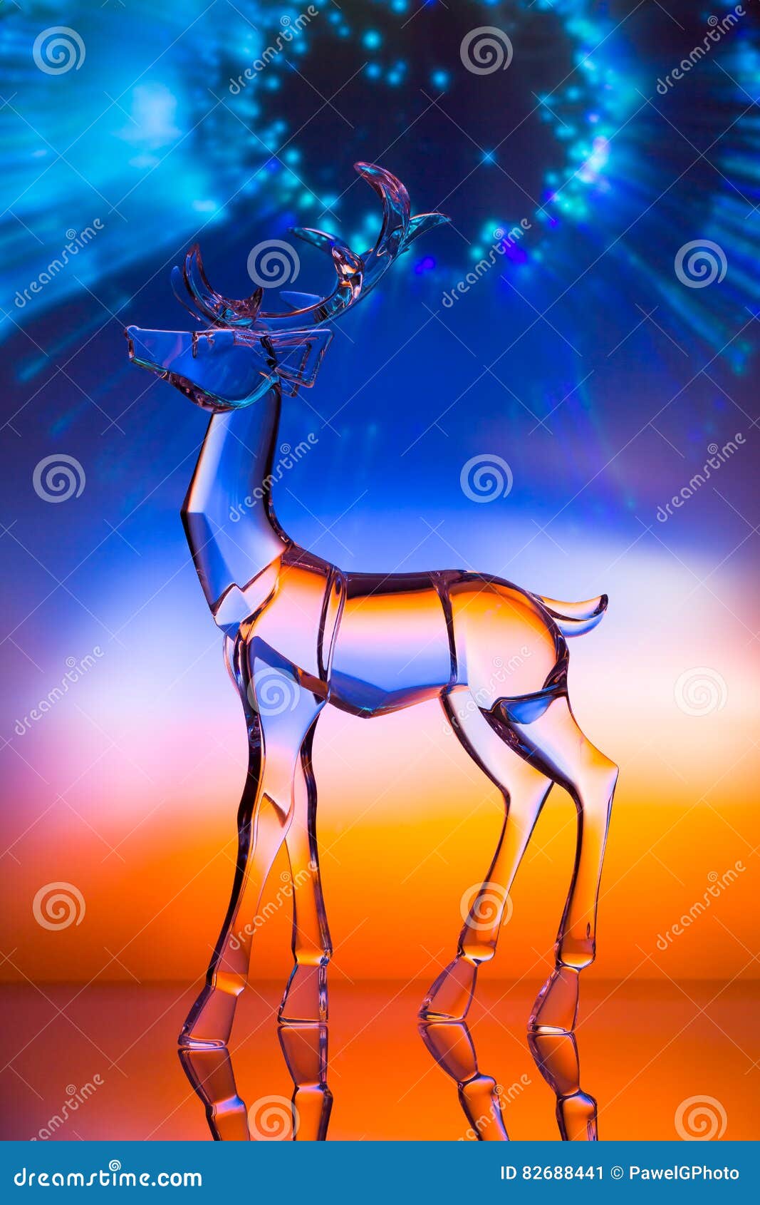 Crystal Reindeer Statuette in Front of Colorful Aurora Stock Image ...