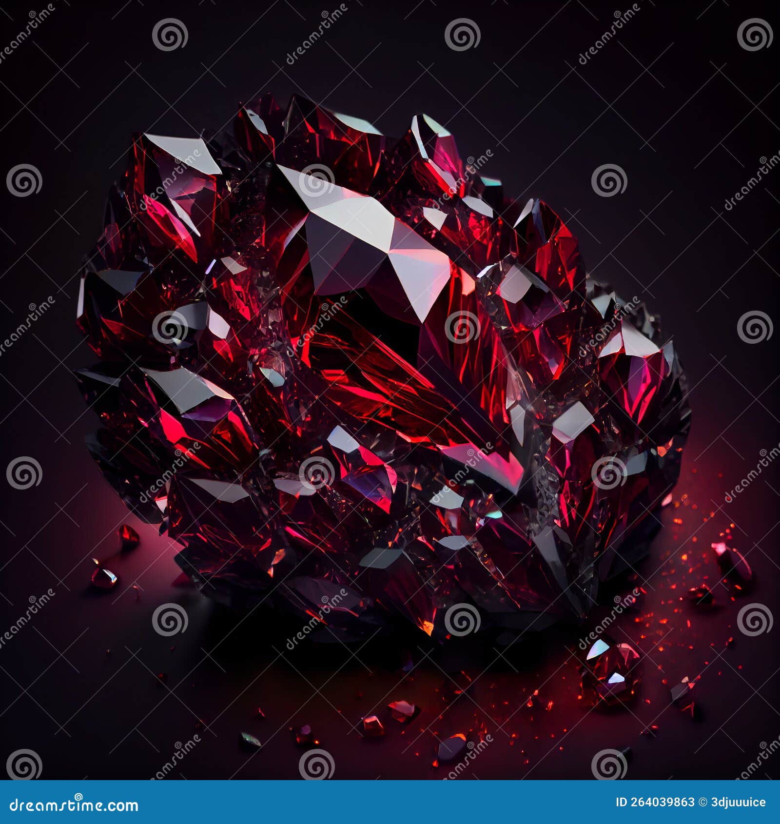 Crystal Ruby Gem Isolated on Black Background. Stock Illustration ...