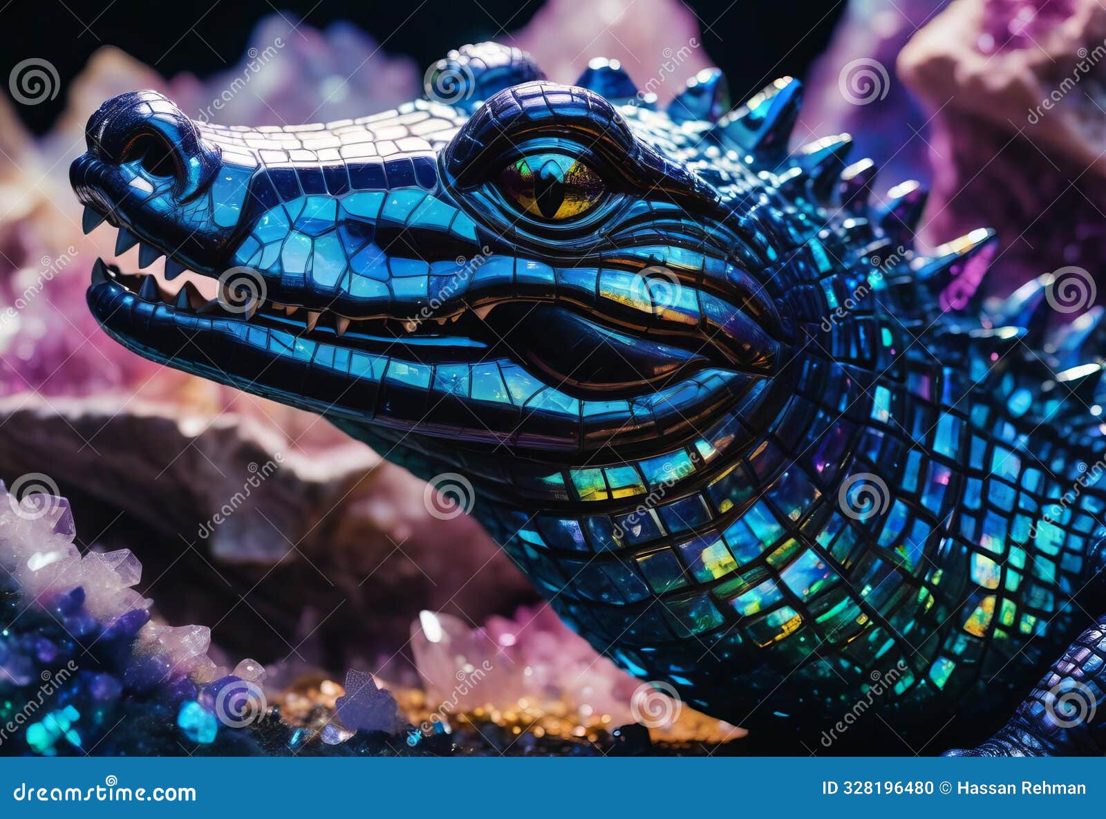 Crystal Sculpture in the Shape of a Close-up Black Alligator Stock ...