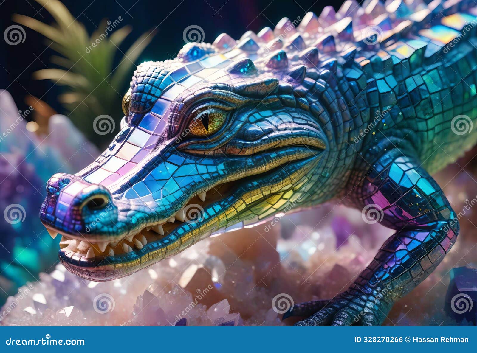 Crystal Sculpture in the Shape of a Close-up Black Alligator Stock ...