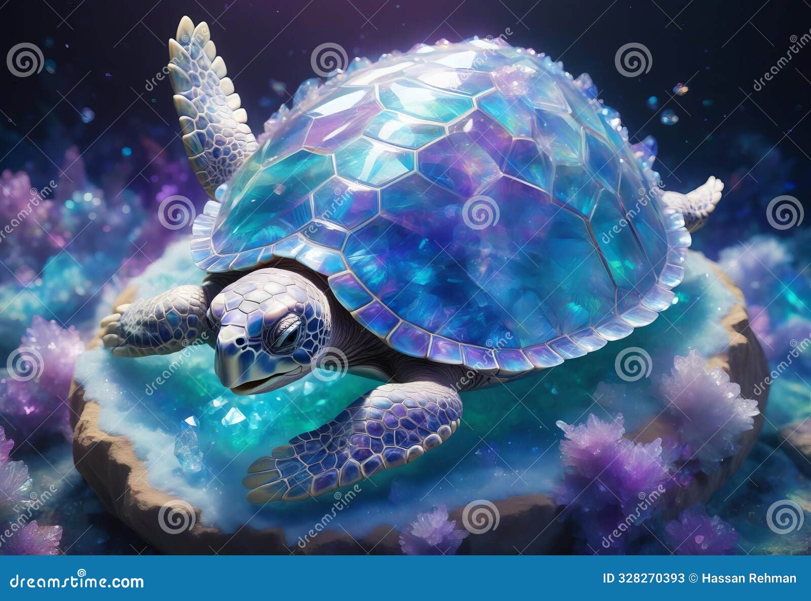 Crystal Sea Turtle Sculpture in a Vibrant Geode Stock Illustration ...