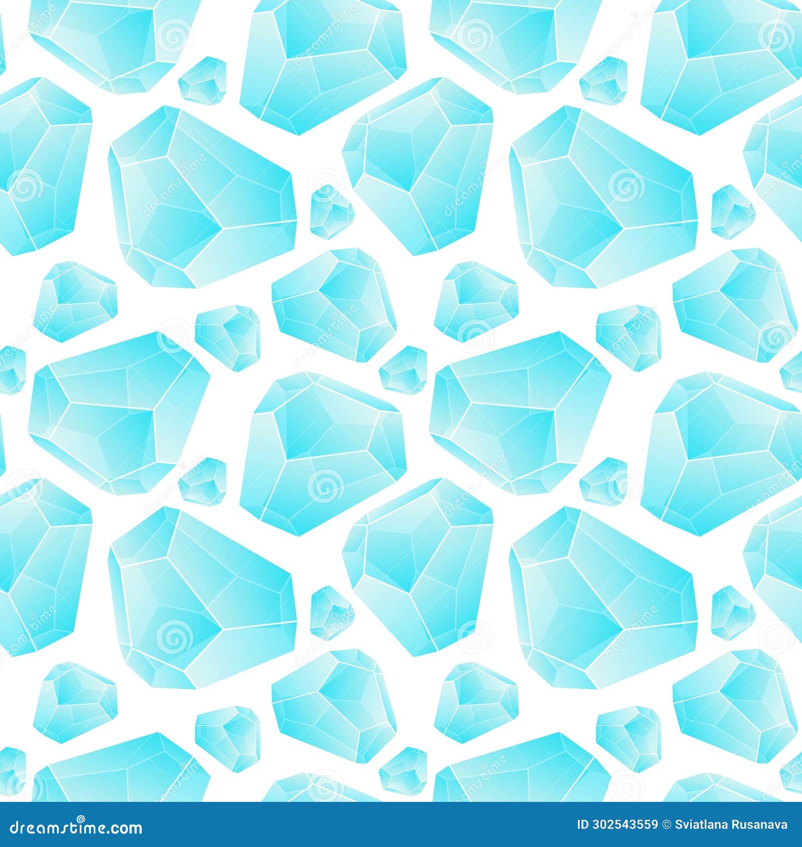 Crystal Seamless Pattern. Bright Blue Gradient Transparent Gems and ...