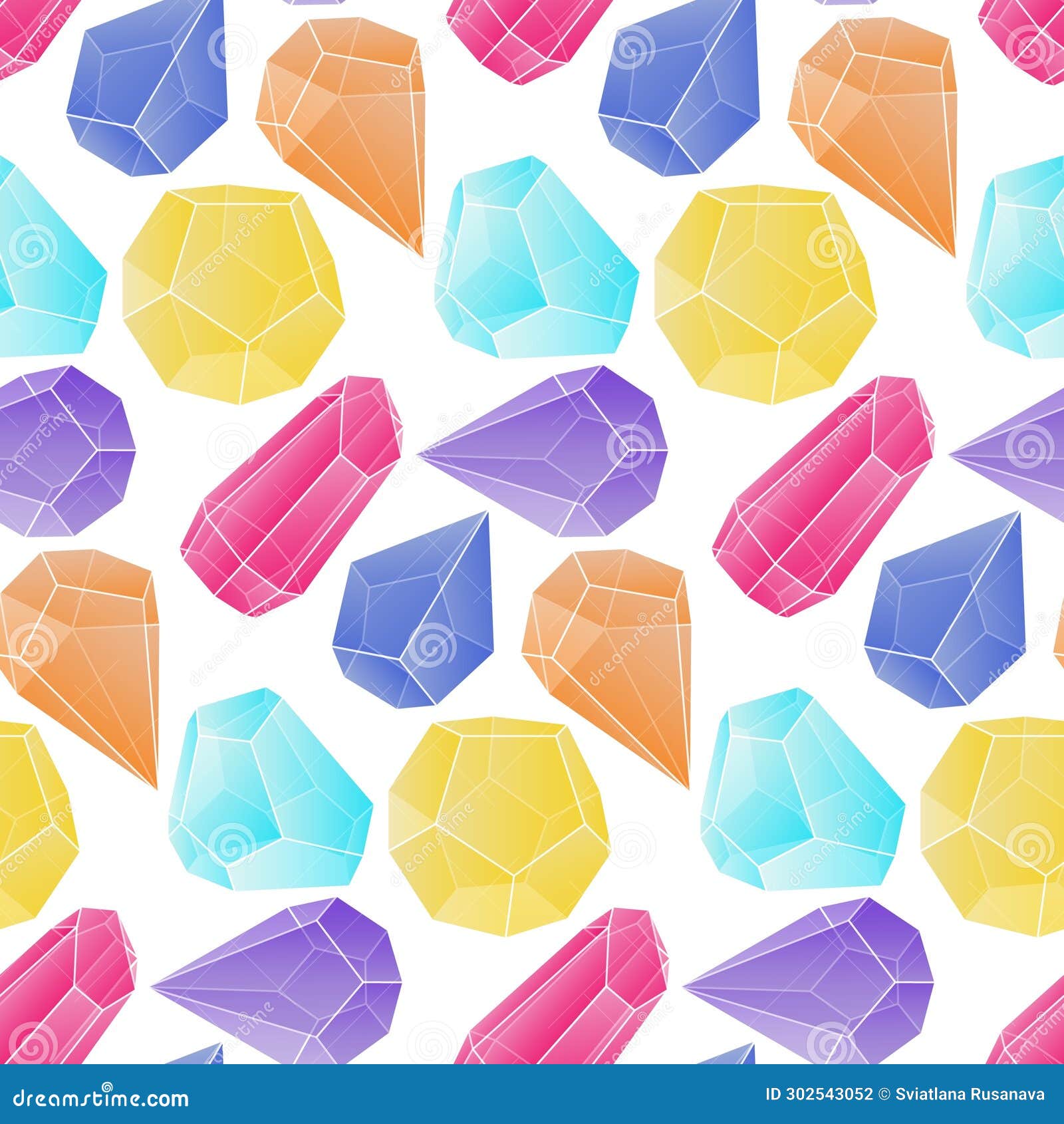 Crystal Seamless Pattern. Bright Multicolored Gradient Transparent Gems ...