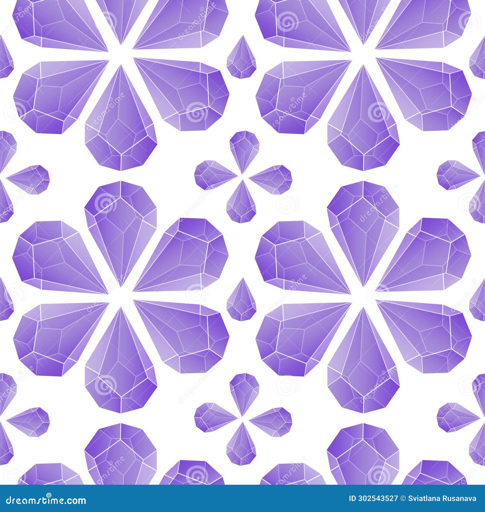 Crystal Seamless Pattern. Bright Purple Gradient Transparent Gems and ...